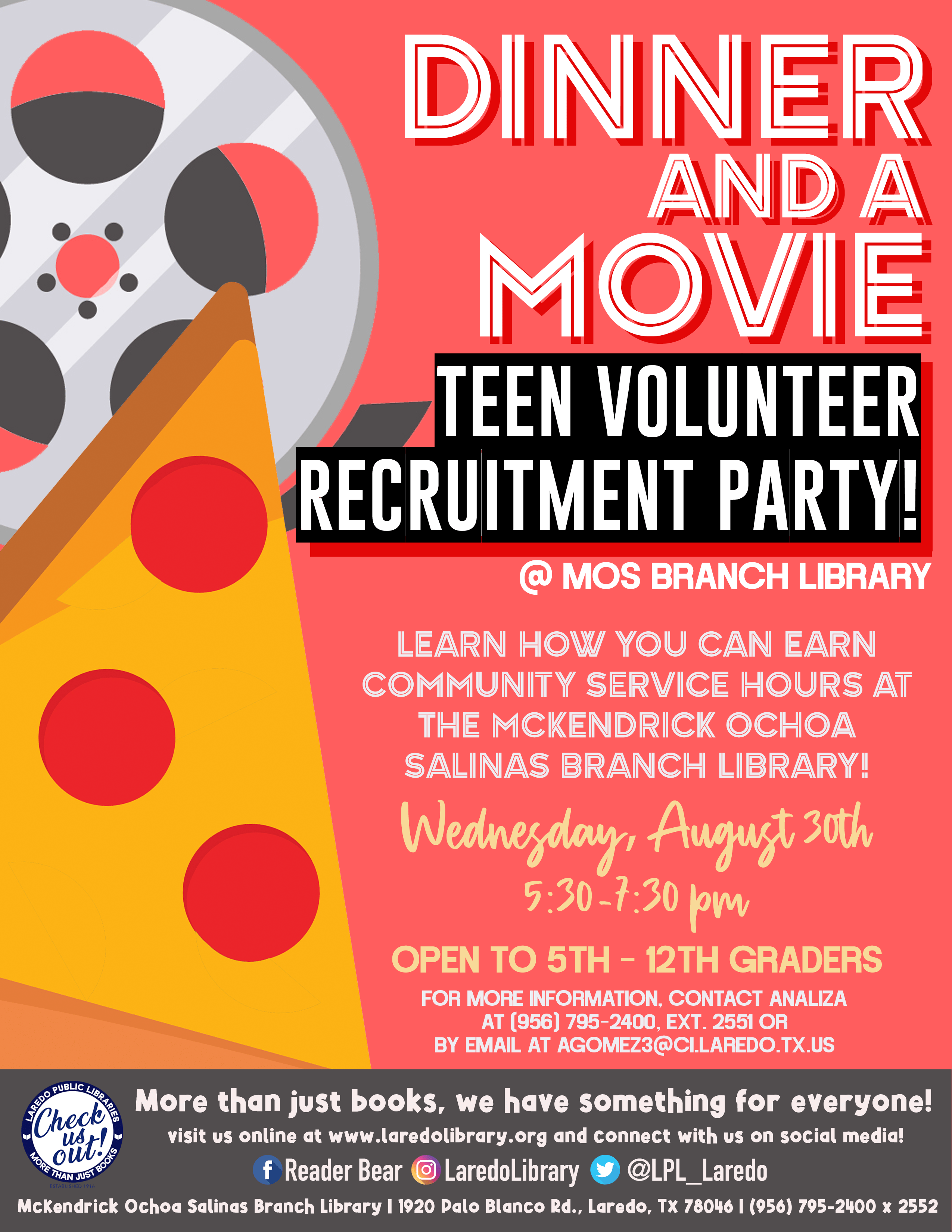 Dinner & a Movie: Teen Volunteer Recruitment Party | Laredo Public Library